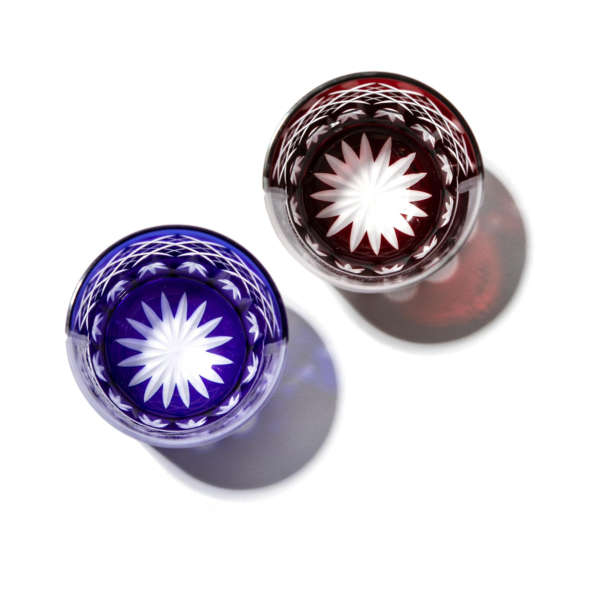 Taiburou Workshop Edo Kiriko Glass Pair Mount Fuji Wave Pattern Old Fa ...