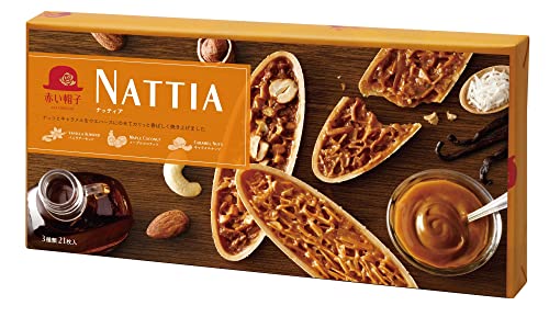 Red hat Akaiboushi Nattia 21 pieces Nuts and caramel placed on wafers ...