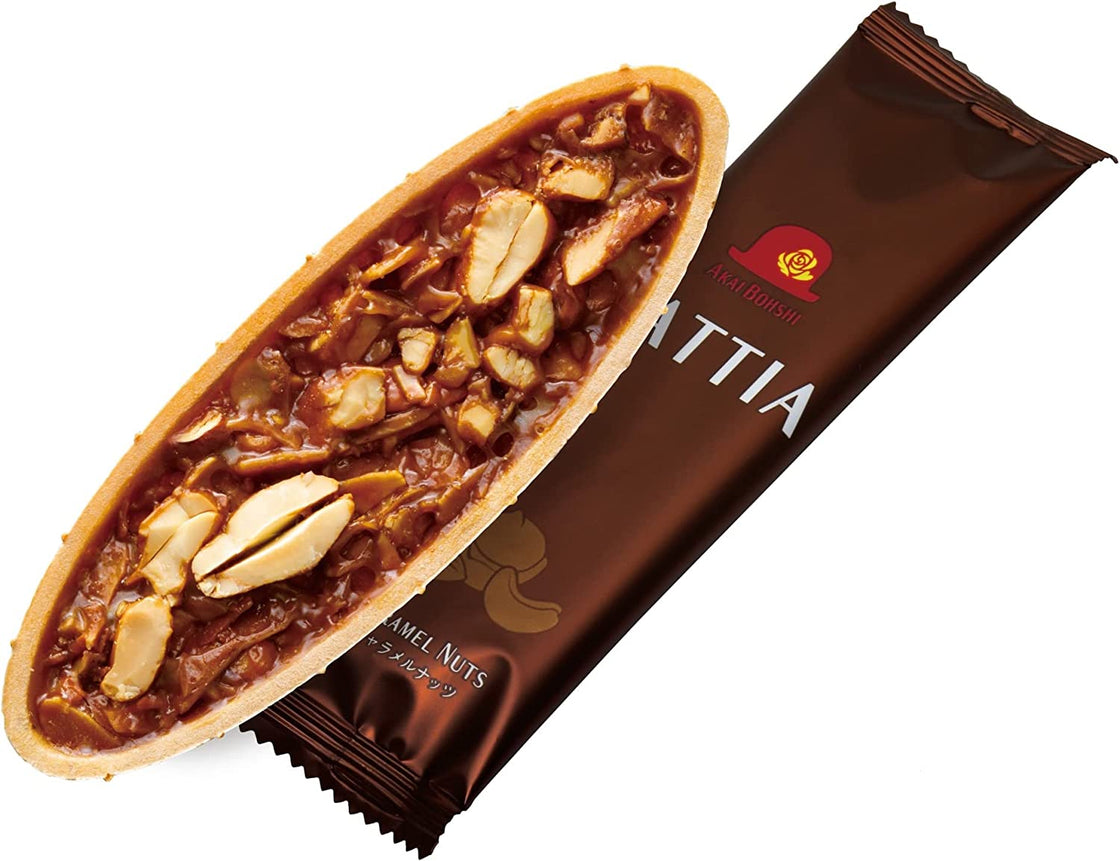 Red hat Akaiboushi Nattia 21 pieces Nuts and caramel placed on wafers ...